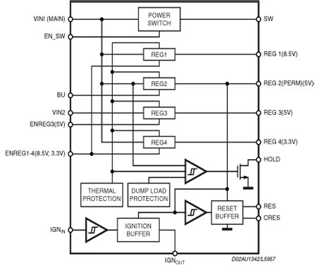 L5957 - Voltage regulator with ignition comparator, reset, overcurrent ...